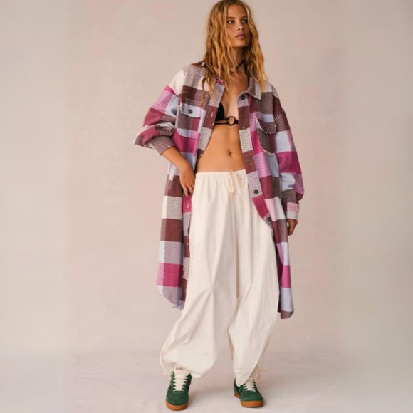 Free People | Jackets & Coats | Free People Ruby Jacket Long Plaid Pink ...